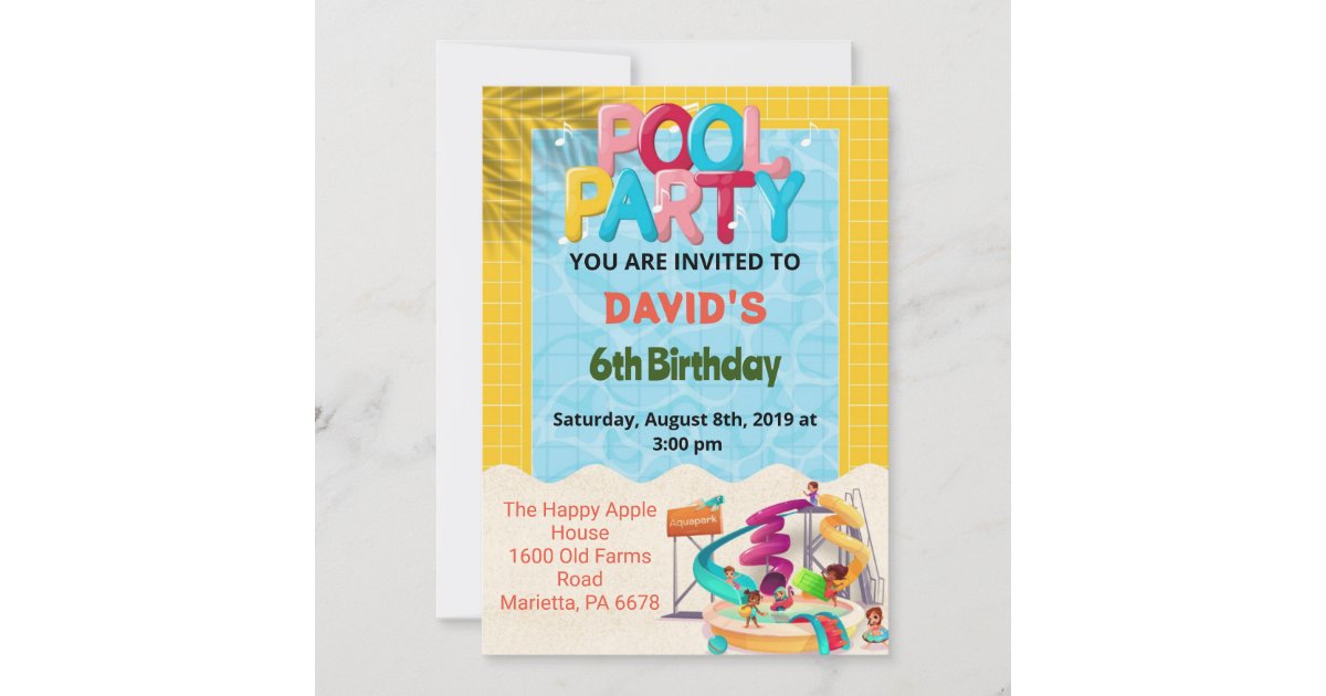 Water Slide Pool Party Birthday Invitation | Zazzle