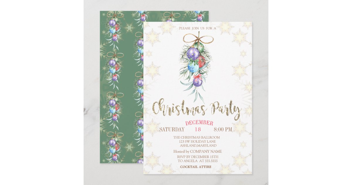 Watercolor Christmas Balls Party Invitation | Zazzle.ca