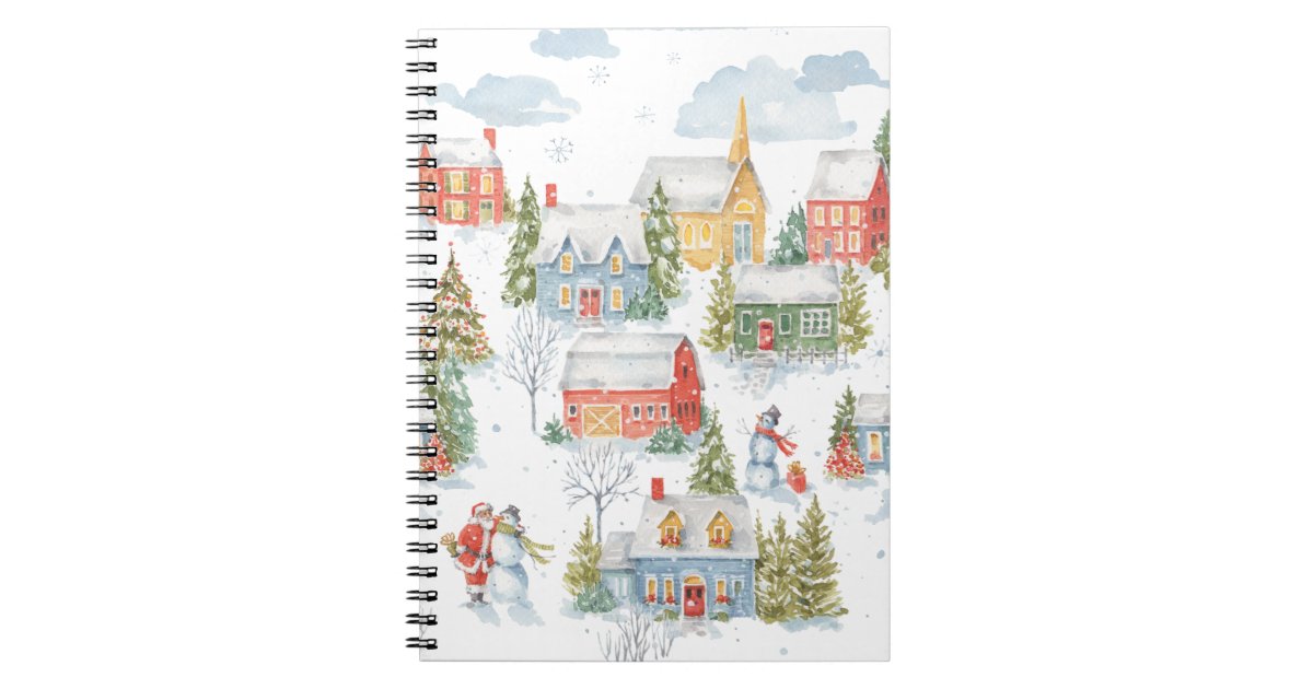 Watercolor Christmas Village Notebook | Zazzle