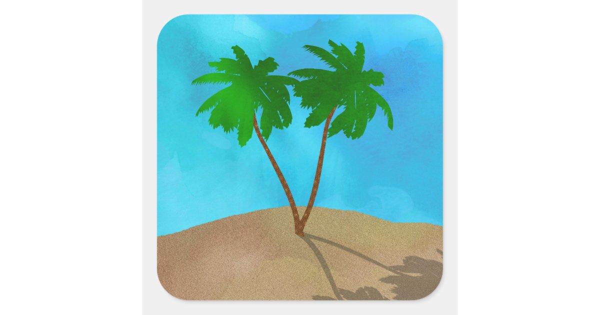 Watercolor Palm Tree Beach Scene Collage Square Sticker | Zazzle