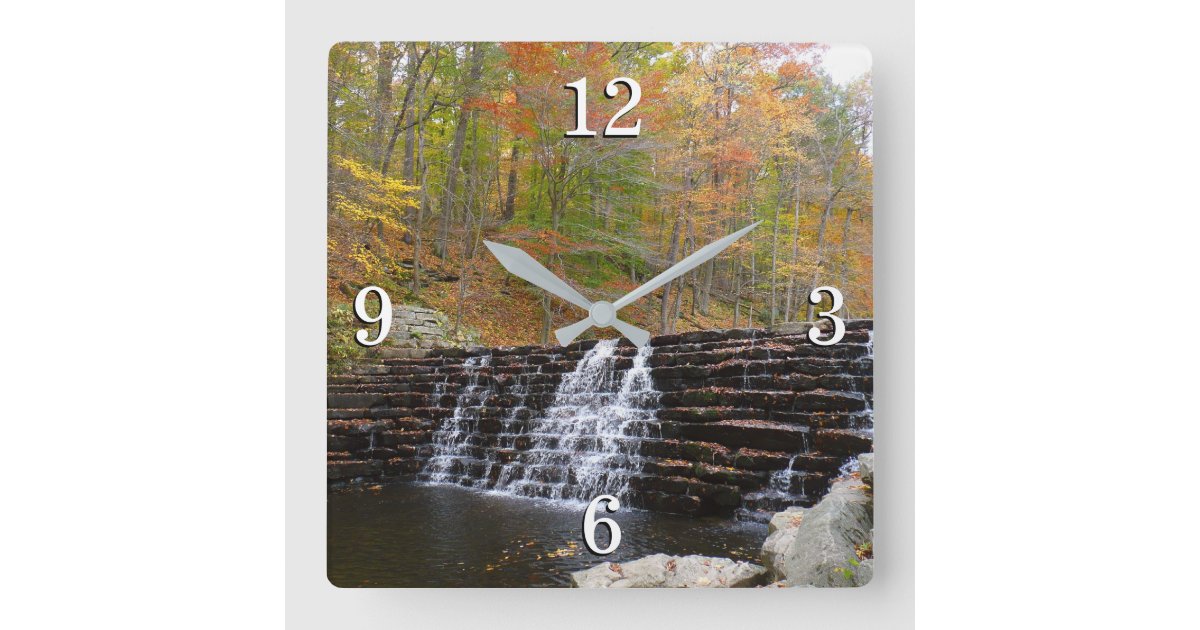 Waterfall at Laurel Hill State Park I Square Wall Clock | Zazzle