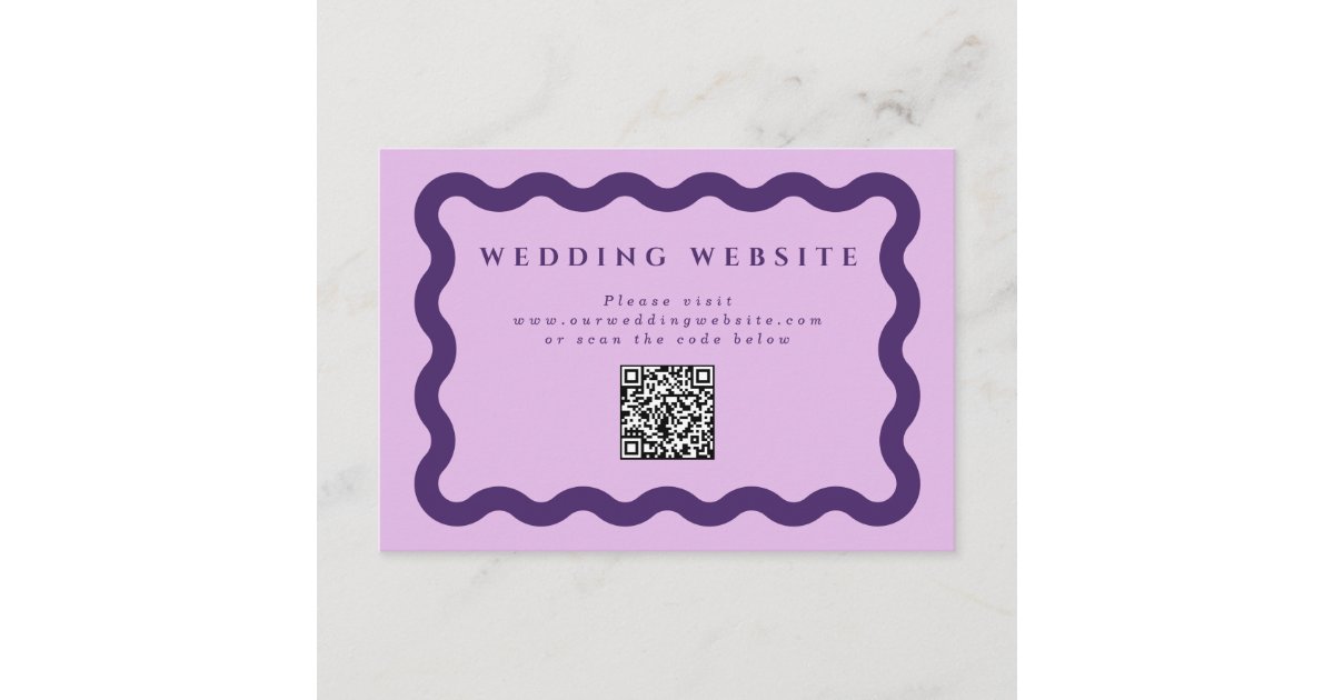Wavy Purple & Lilac Wedding Website QR Code Enclosure Card | Zazzle