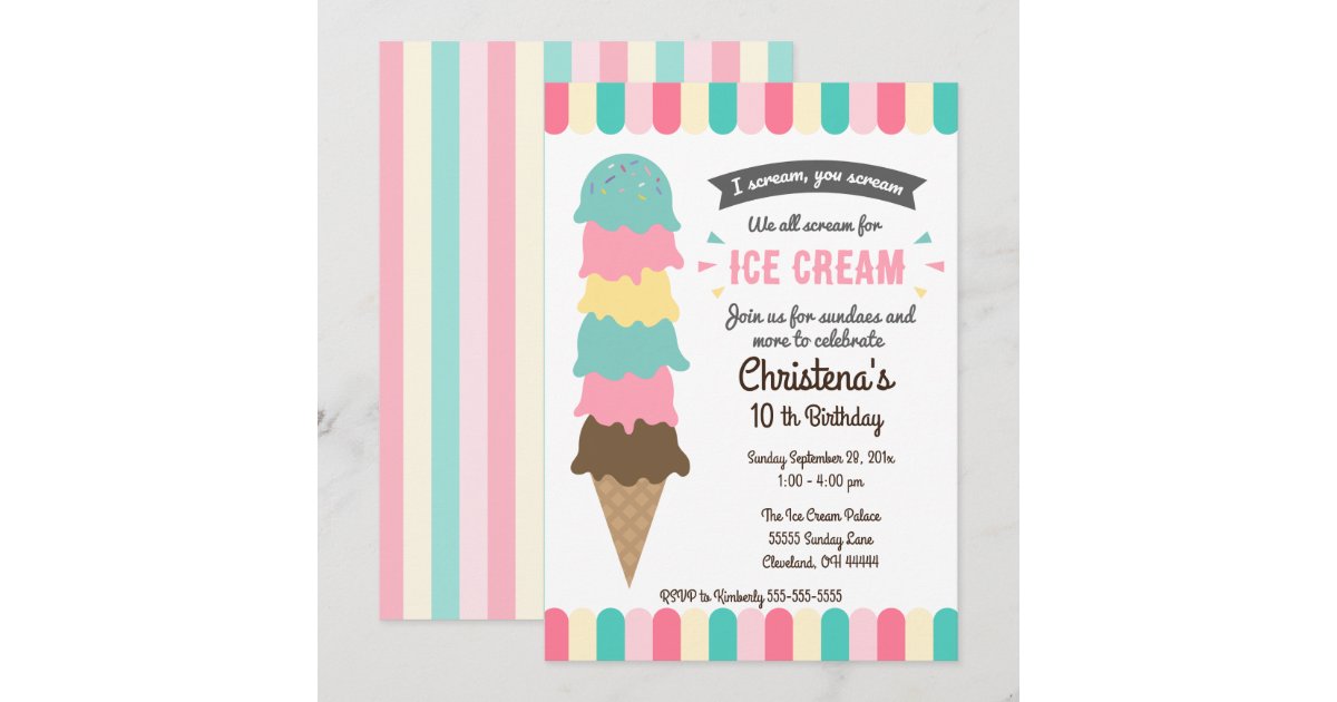 We All Scream Ice Cream Birthday Party Invitation | Zazzle