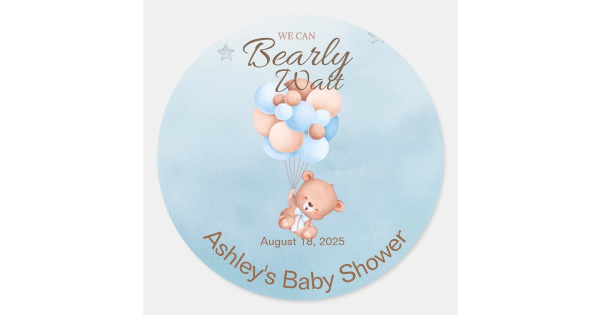 We Can Bearly Wait Baby Shower Classic Round Sticker | Zazzle