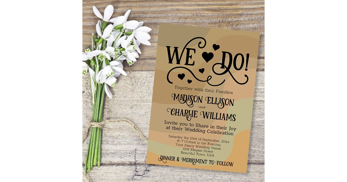 We Do Fun Word Art Earthtone Retro Swirls Wedding Invitation | Zazzle