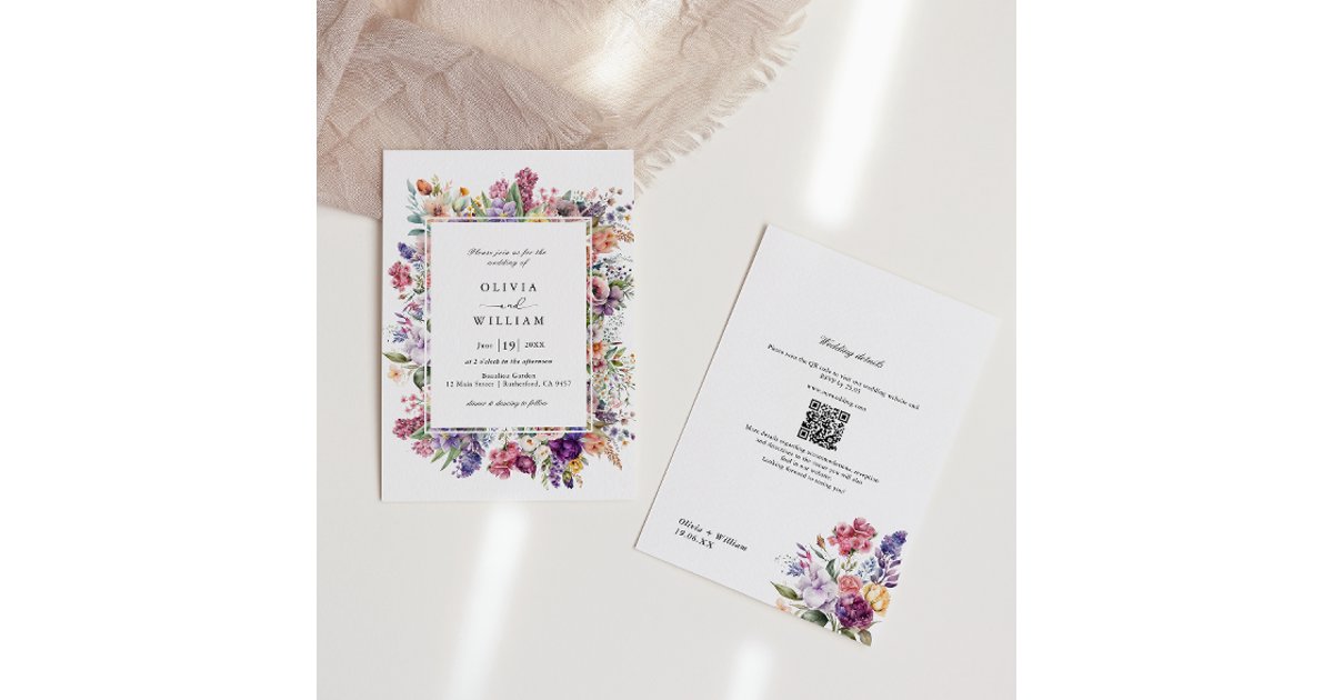 Wedding Floral Garden QR Code All In One Invitation | Zazzle