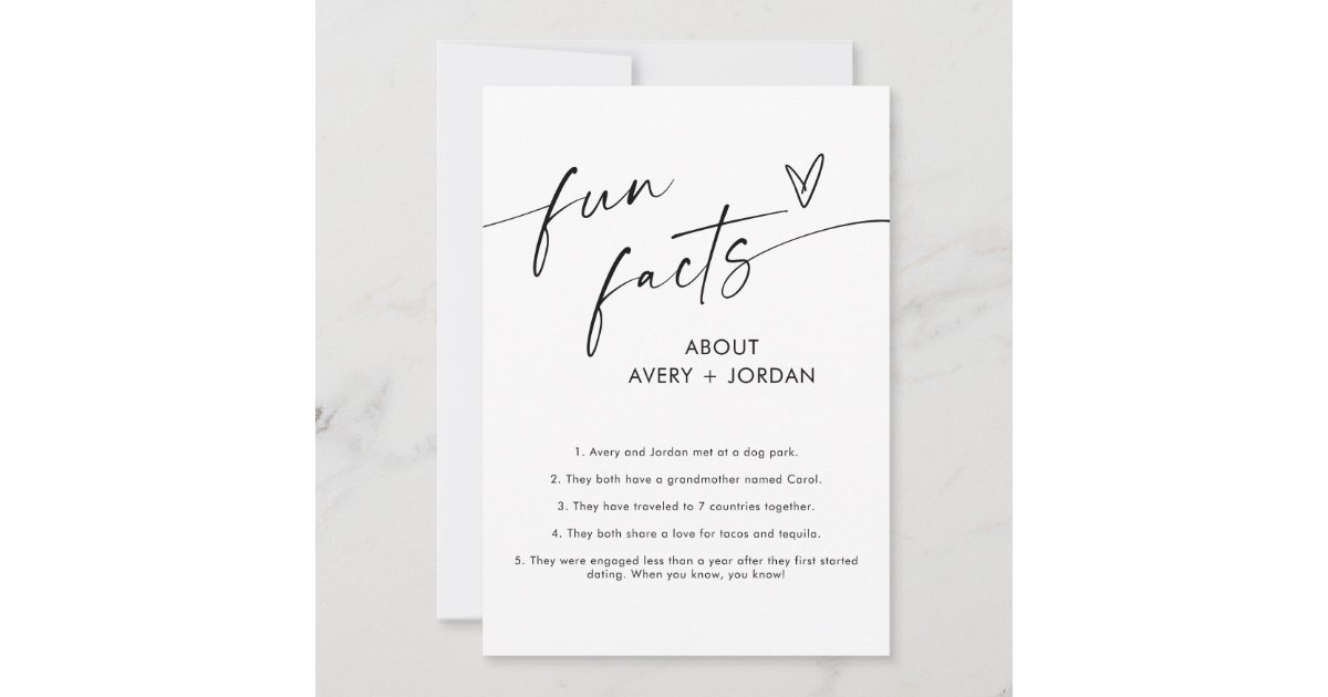 Wedding Fun Facts Sign | Modern Minimalist Wedding Invitation | Zazzle