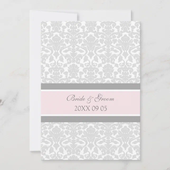 Wedding Invitations Pink Grey White Damask | Zazzle