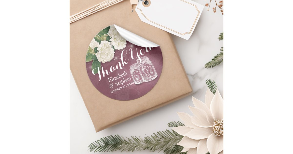 Wedding Thank You Favour Mason Jar Hydrangea Light Classic Round ...