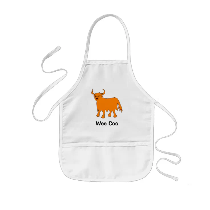 "Wee Coo" Scottish Highland Cow kids apron | Zazzle