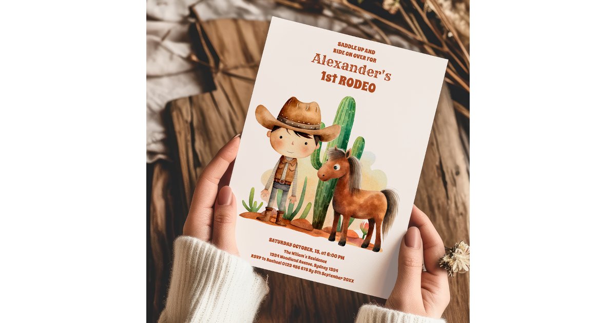 Western First Rodeo Wild West Cowboy 1st Birthday Invitation | Zazzle
