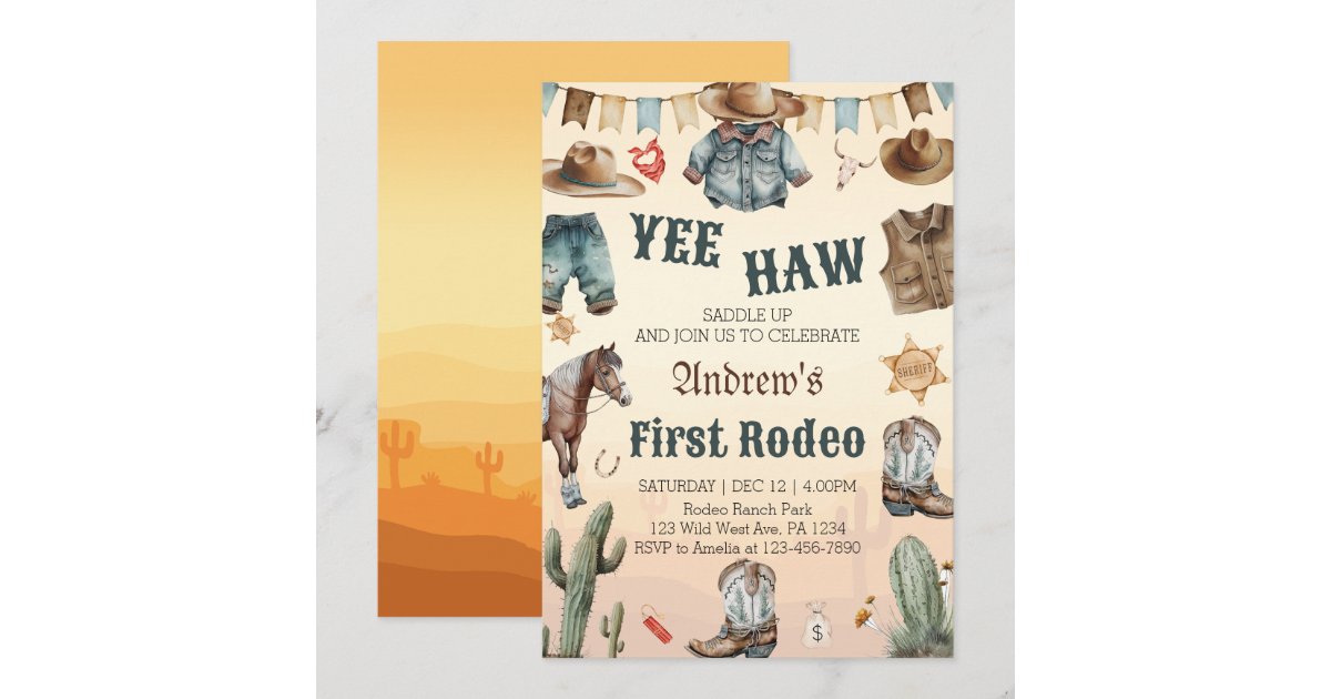 Western First Rodeo Wild West Cowboy Birthday Invitation | Zazzle