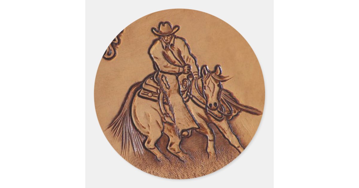 Western leather horseback Riding Rodeo Cowboy Classic Round Sticker ...