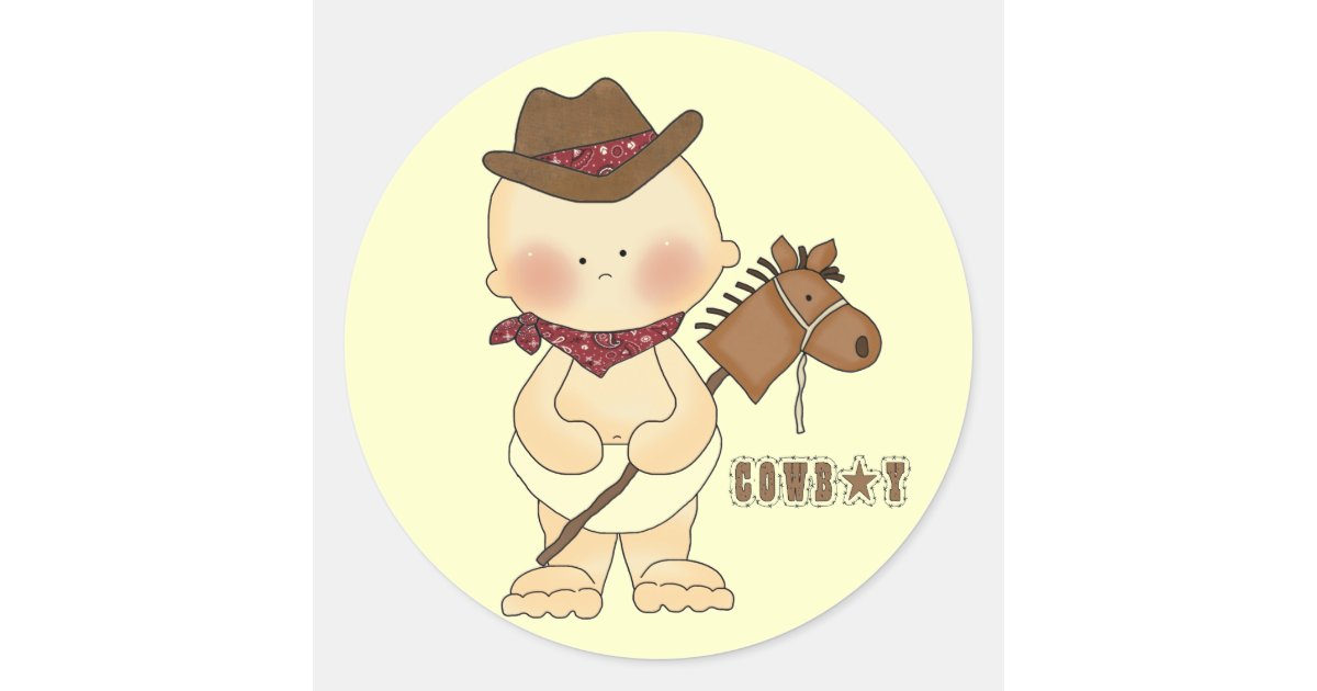 Western Theme Cute Baby Cowboy Fun Stickers | Zazzle