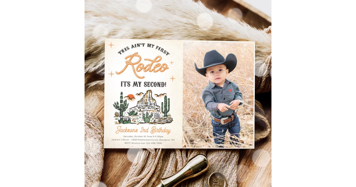 Western Vintage Desert Rodeo 2nd Birthday Photo Invitation | Zazzle