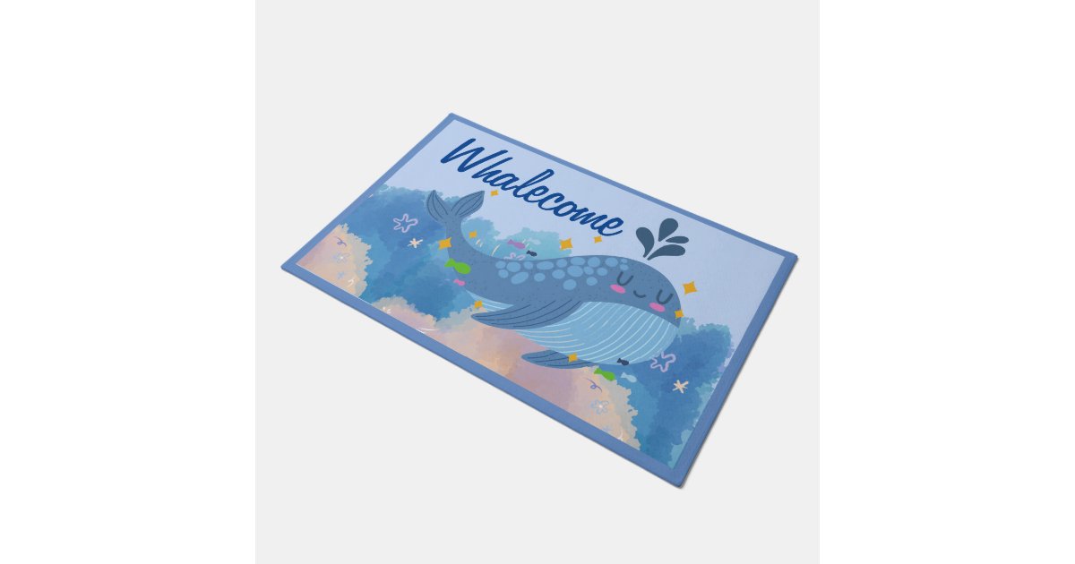 Whale Welcome Whalecome Ocean Doormat | Zazzle