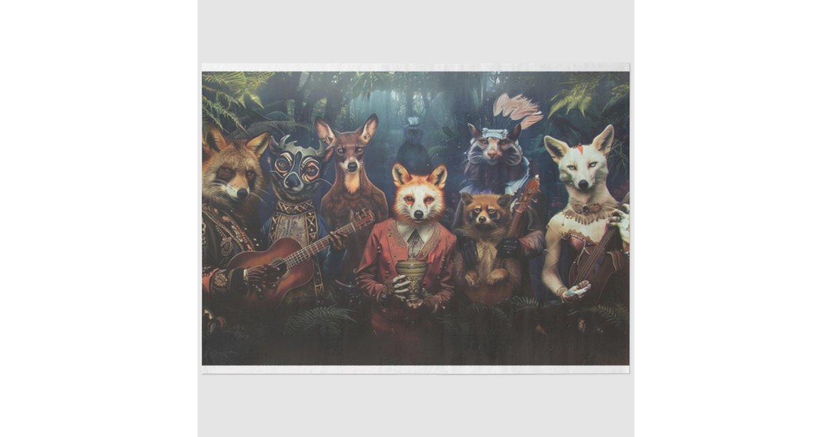 Whimsical Fox Musical Maestro Decoupage Tissue Paper | Zazzle