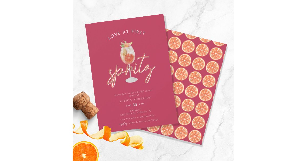 Whimsical Love at First Spritz Bridal Shower Invitation | Zazzle