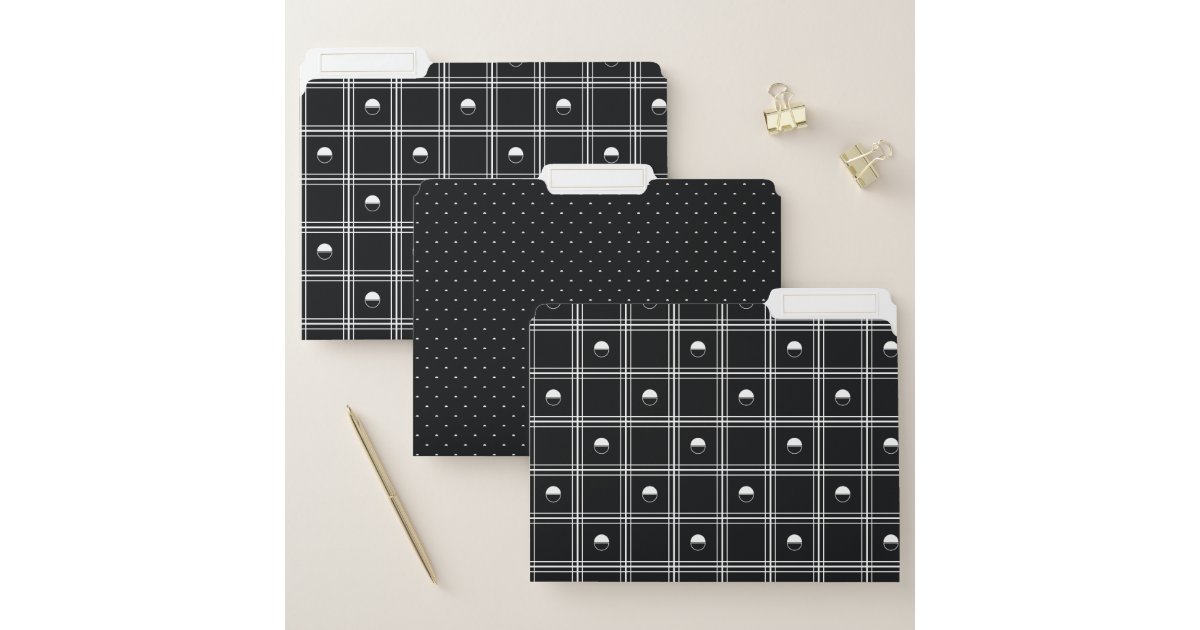 White and Black Half Circle Plaid Pattern File Folder | Zazzle
