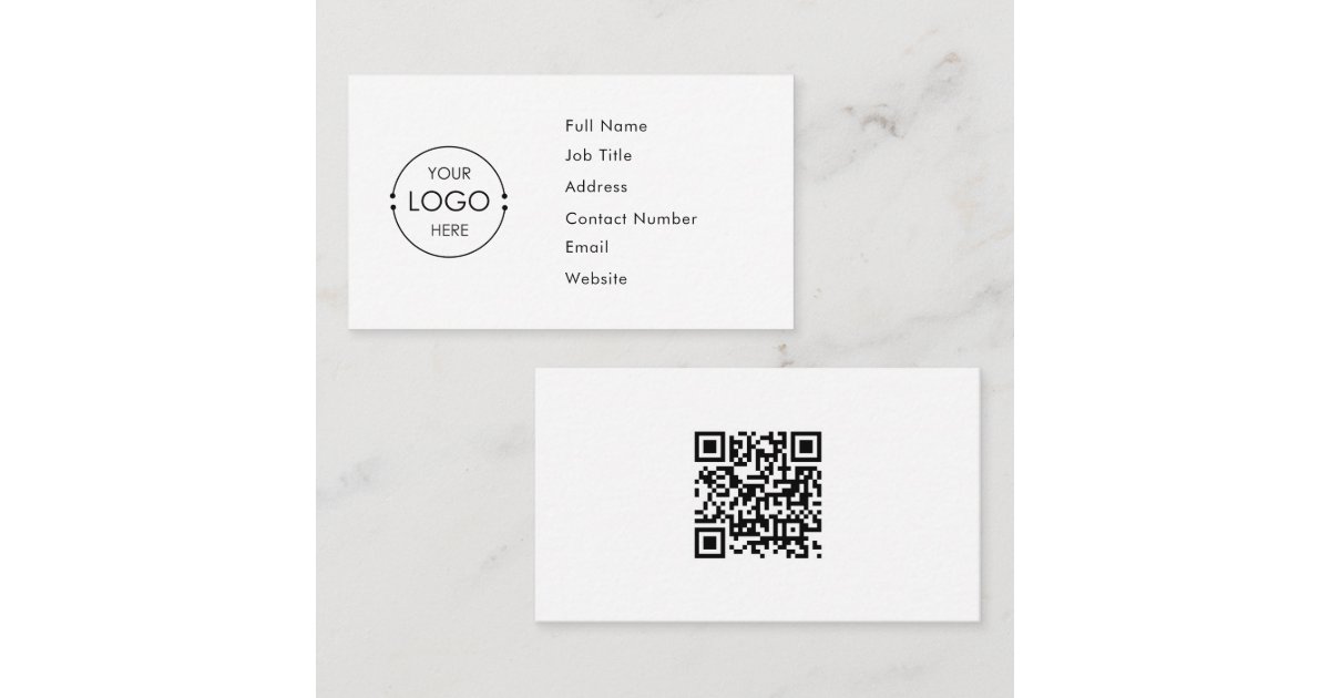 White Custom Logo QR Code Business Card Template | Zazzle