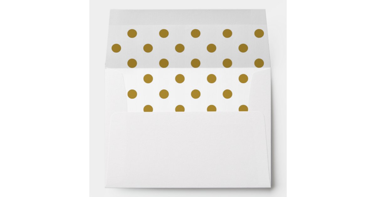 White Envelope, Gold Polkadot Lined Envelope | Zazzle