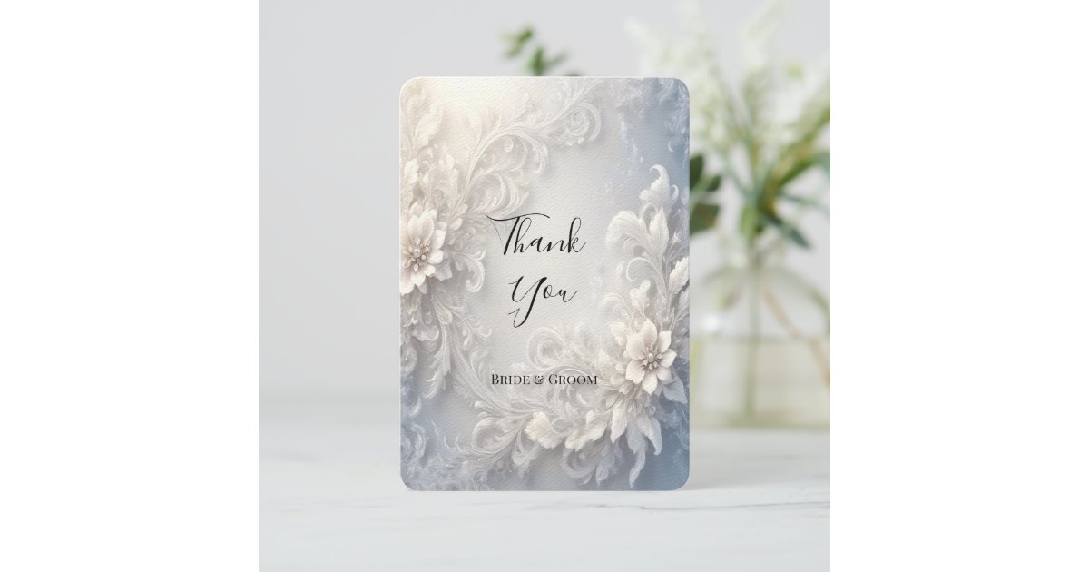 White Floral Flourish Thank You Card | Zazzle