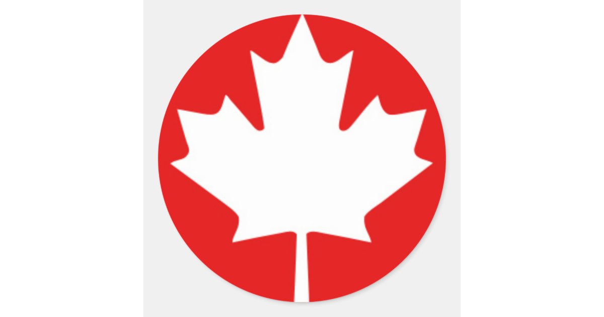 White Maple Leaf on Red Background Classic Round Sticker | Zazzle