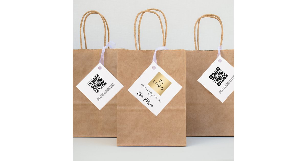 White name business logo QR code hang tag | Zazzle