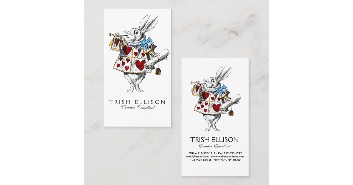White Rabbit Alice Wonderland Hearts Business Card | Zazzle