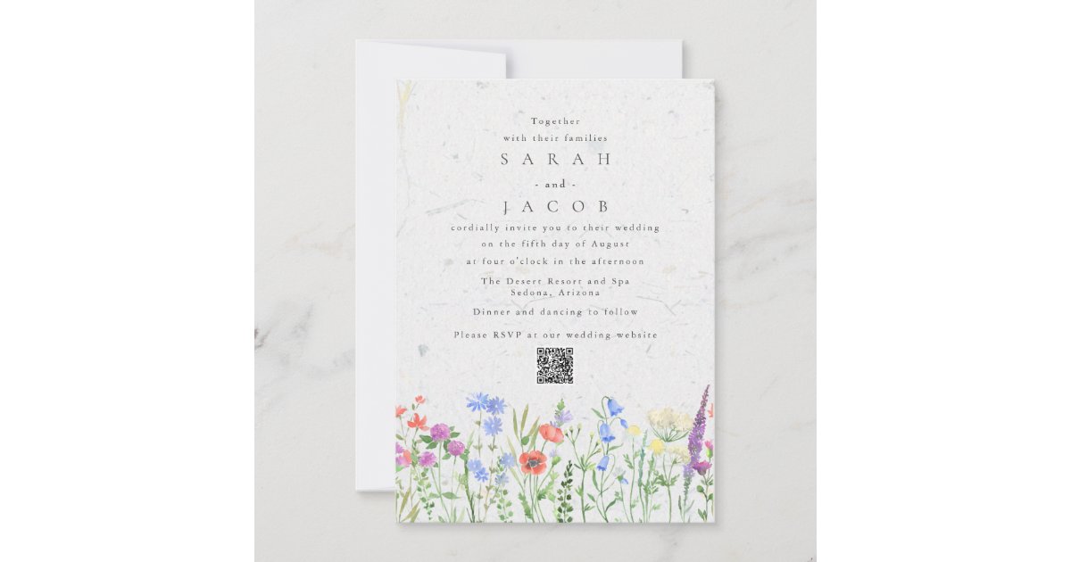 Wildflower Boho Garden QR Code Wedding Invitation | Zazzle