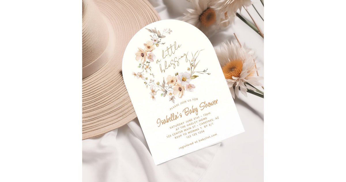 Wildflower Boho Little Blessing Baby Shower Invitation | Zazzle