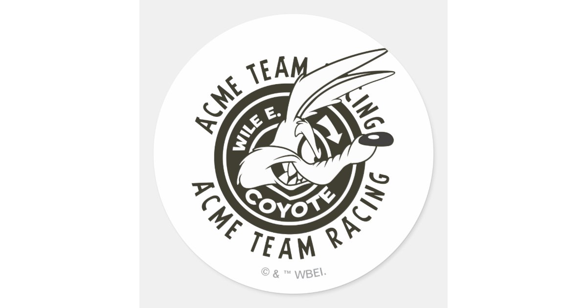 WILE E. COYOTE™ Acme Team Racing B/W Classic Round Sticker | Zazzle