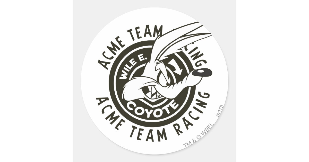 Wile E. Coyote Acme Team Racing B/W Classic Round Sticker | Zazzle