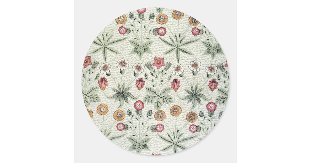William Morris Daisy Floral Wallpaper Pattern Classic Round Sticker ...
