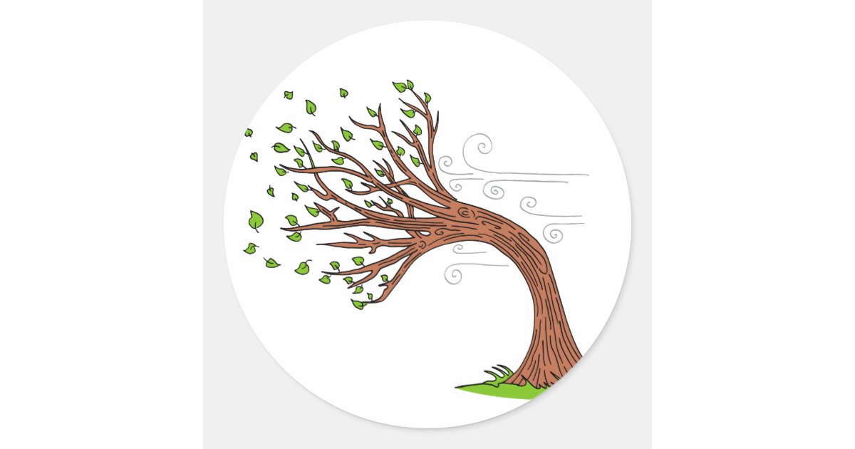 Wind Blowing Tree Cartoon Classic Round Sticker | Zazzle