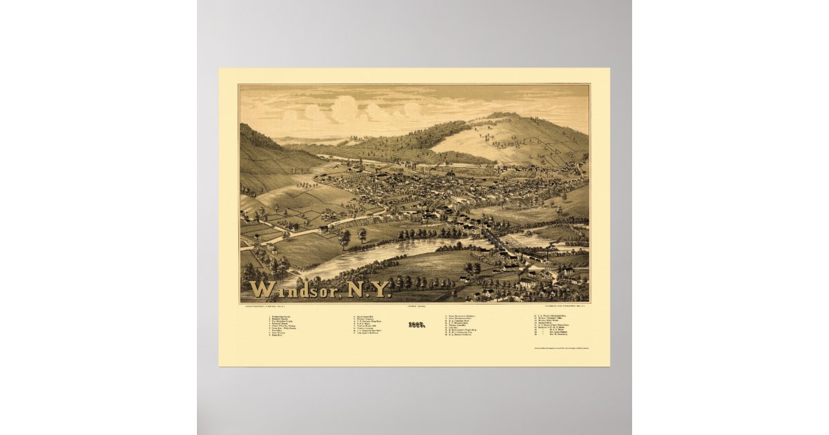 Windsor, NY Panoramic Map - 1887 Poster | Zazzle