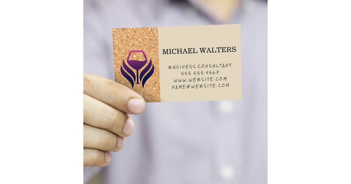 Wine Purple Logo | Cork Print Texture Background Business Card | Zazzle