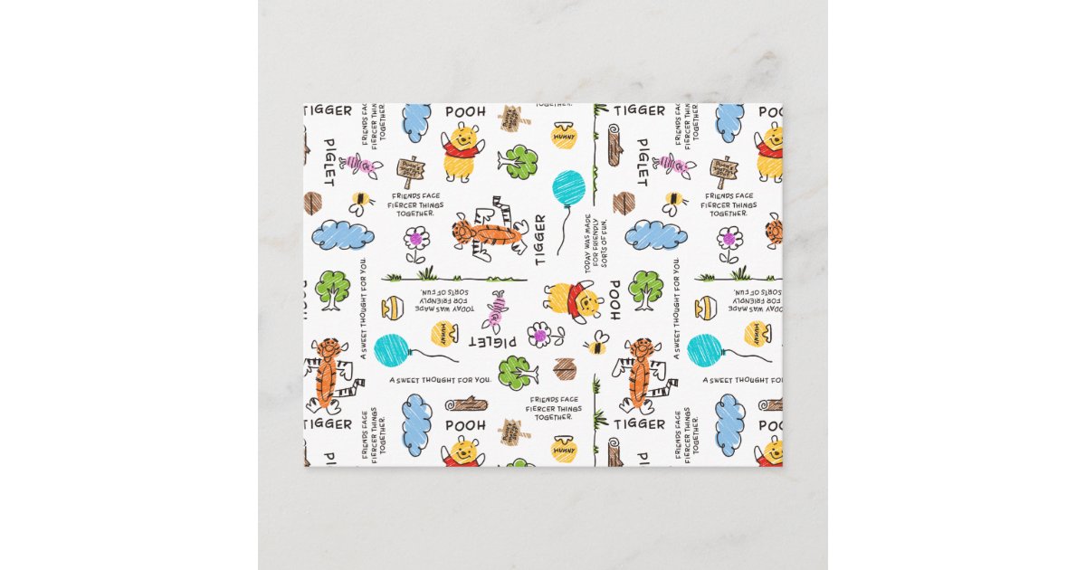 Winnie the Pooh | Friends Doodle Sketch Pattern Postcard | Zazzle