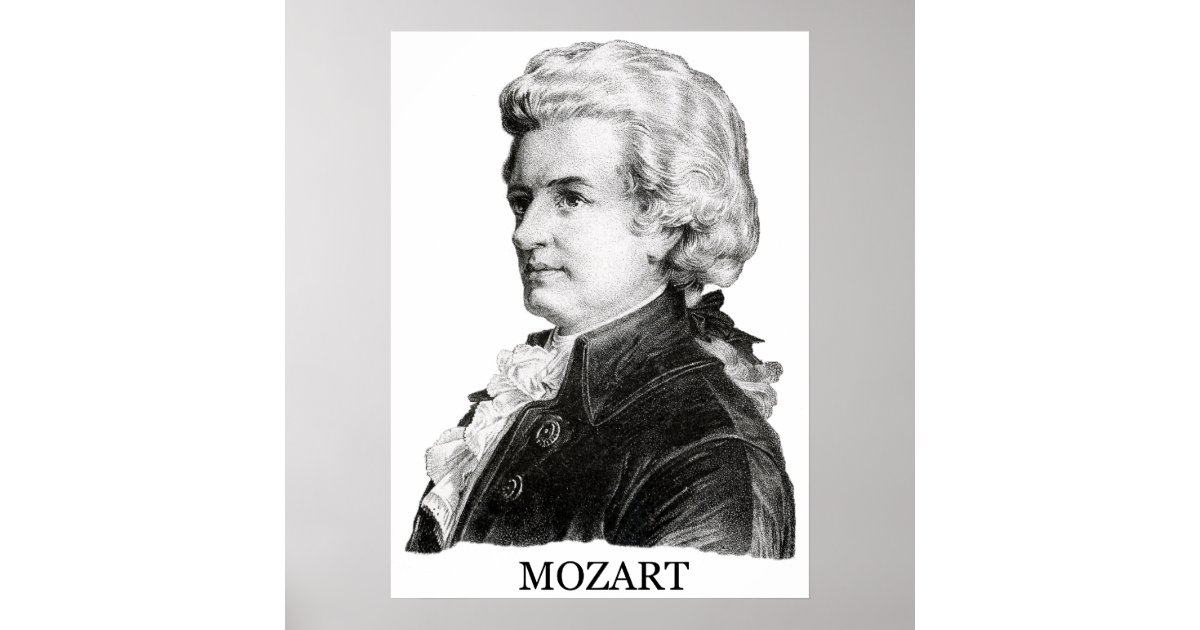 Wolfgang Amadeus Mozart, black Poster | Zazzle
