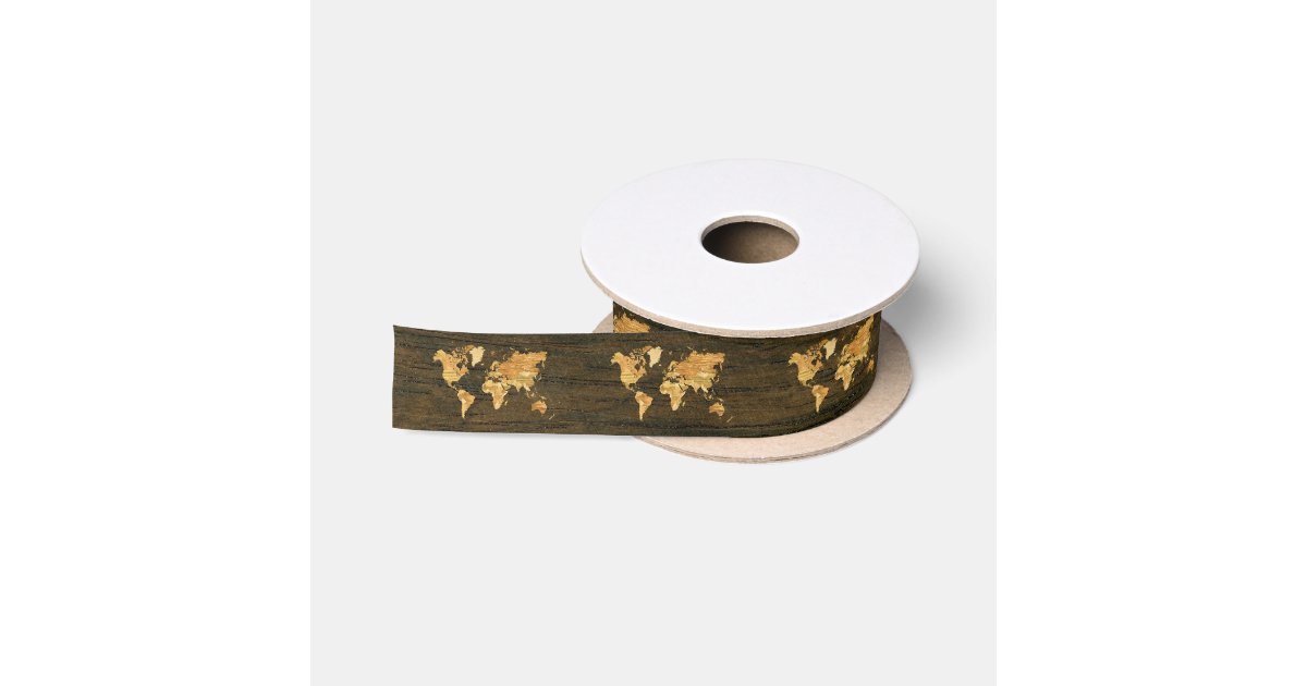 Wooden World Map Satin Ribbon | Zazzle