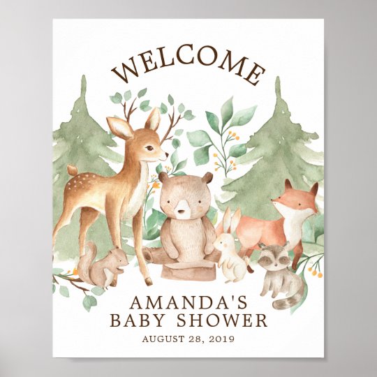 Woodland Forest Animals Welcome Baby Shower Poster | Zazzle.ca