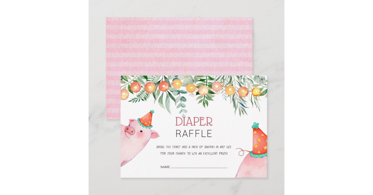 Woodland Pink Pig Baby Shower Diaper Raffle Ticket Invitation | Zazzle