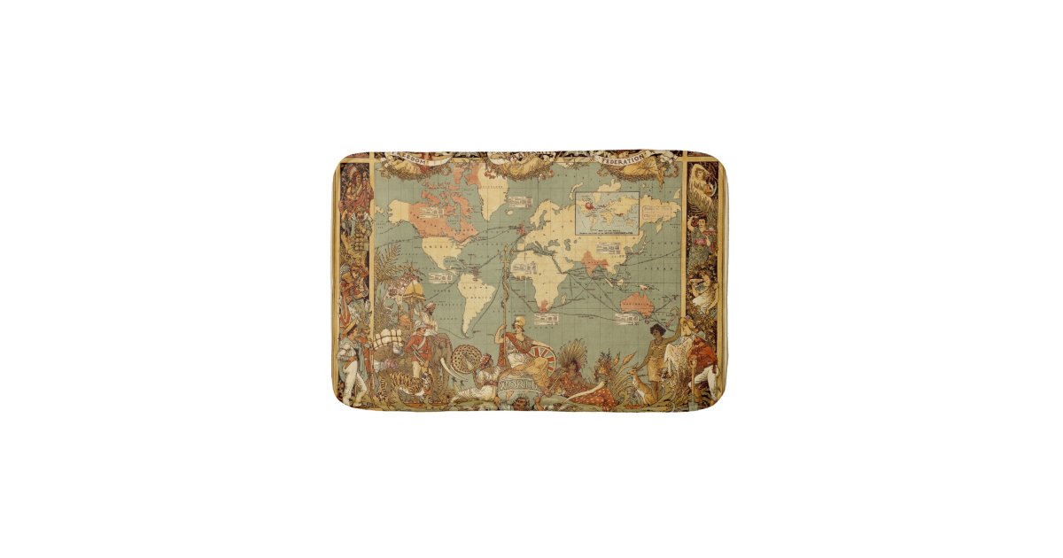 World Map Antique 1886 Illustrated Bath Mat | Zazzle