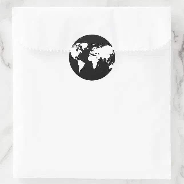 world map black/white classic round sticker | Zazzle