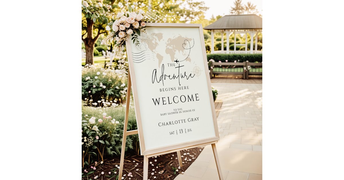 World map travel baby shower welcome sign poster | Zazzle