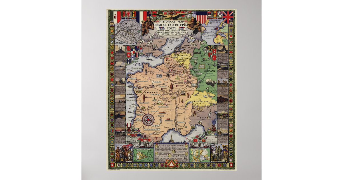 WWI Map of the American Expeditionary Force (1932) Poster | Zazzle