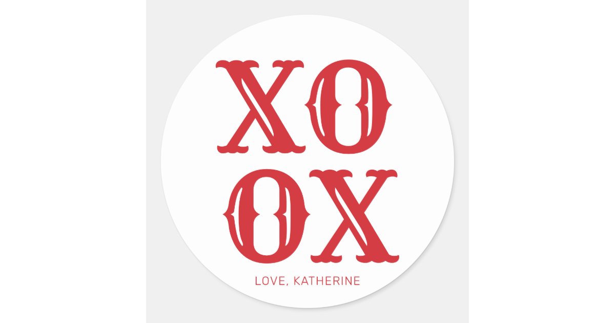 XOXO white red cute typography personalized Classic Round Sticker | Zazzle