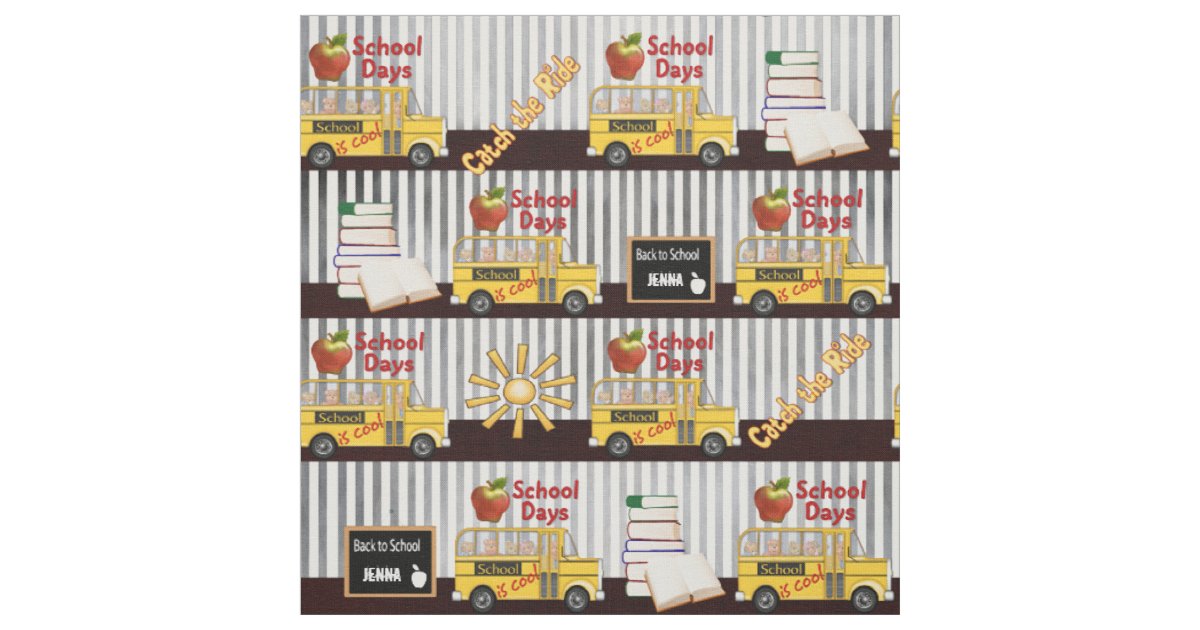 Yellow School Bus Striped Fabric | Zazzle