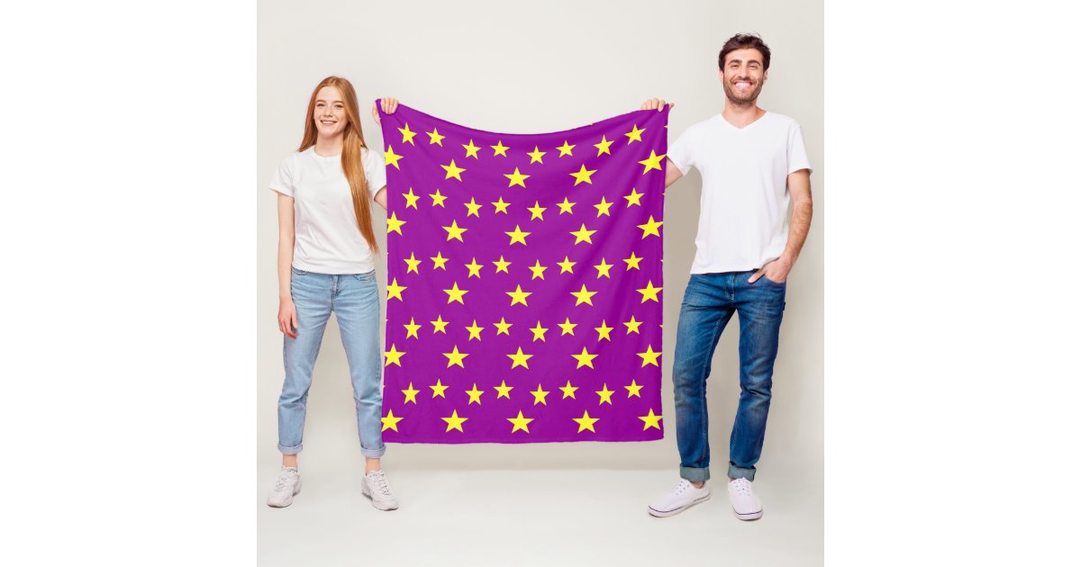 Yellow stars on purple fleece blanket | Zazzle