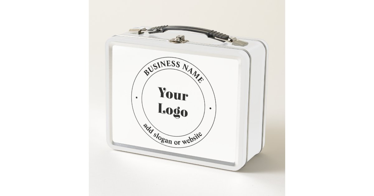 Your Business Logo & Promotional Text | White Metal Lunch Box | Zazzle